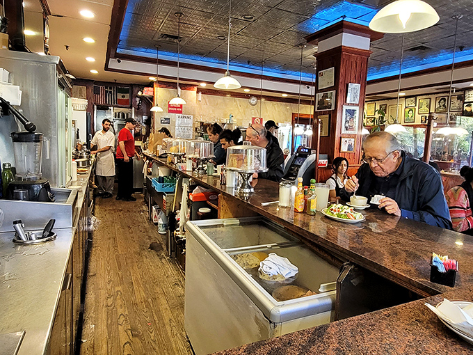 Where the magic happens&mdash;the counter seating offers front-row views of short-order choreography that would impress even Broadway directors.