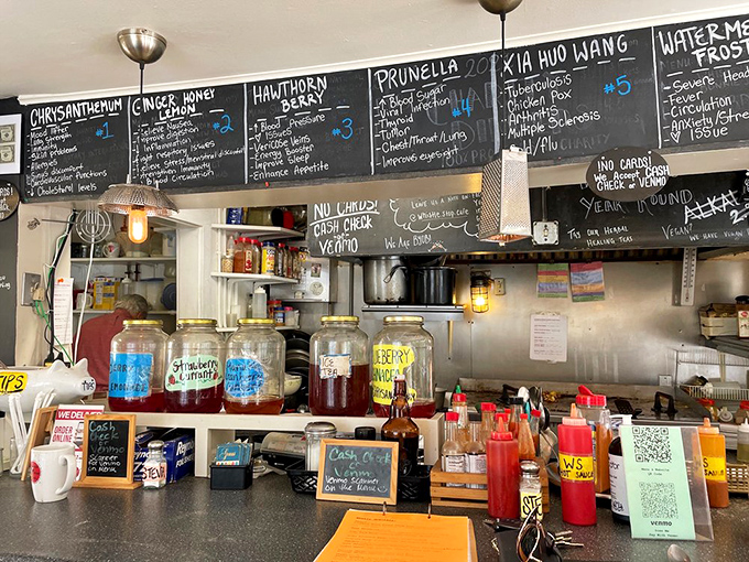 Chalkboards announcing teas named like old friends&mdash;Chrysanthemum, Hawthorn, Prunella. A counter where both caffeine and conversation flow with equal abundance.