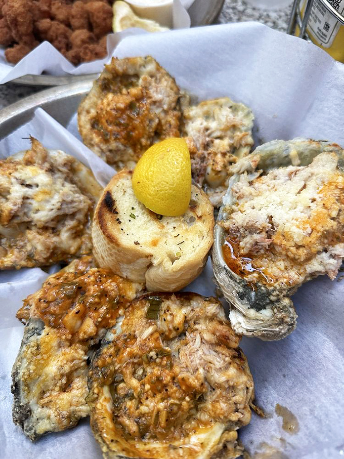 These golden-topped beauties aren't just oysters – they're little flavor grenades ready to detonate a party on your palate without warning.