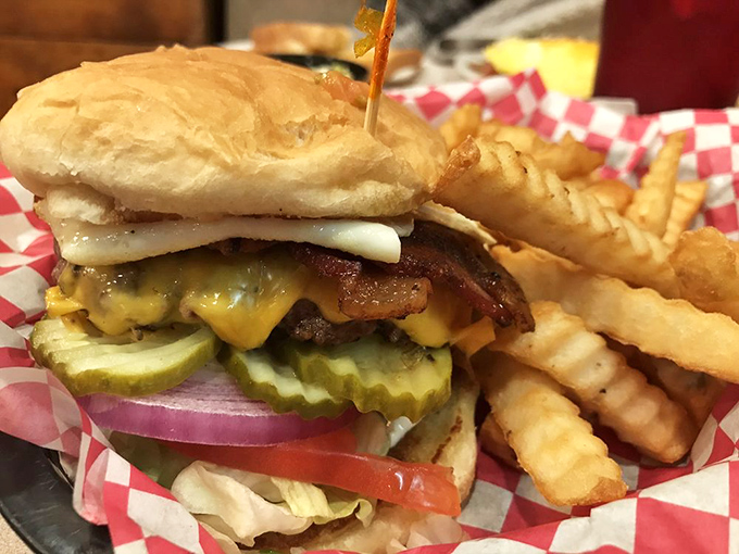 A burger that doesn't just satisfy hunger&mdash;it obliterates it. Those pickles and bacon are the backup singers to the beef's lead performance.