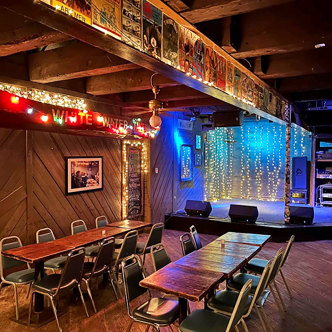 Simple tables and chairs arranged for conversations that matter more than the furniture you're sitting on.