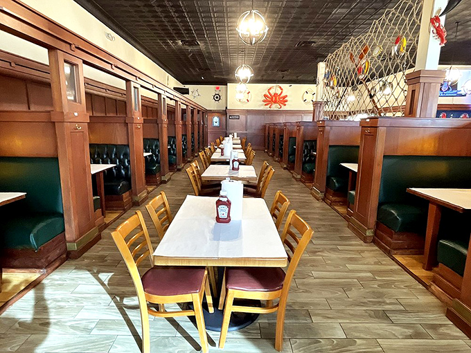 Booth seating that invites you to settle in for the long haul&mdash;because seafood this good deserves your full attention and time commitment.