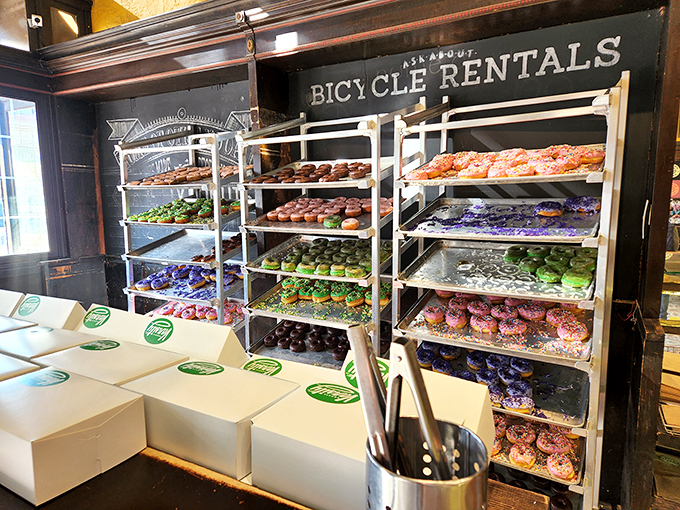 A rainbow of frosted possibilities stacked with military precision. This is what dreams look like when they're organized by color.