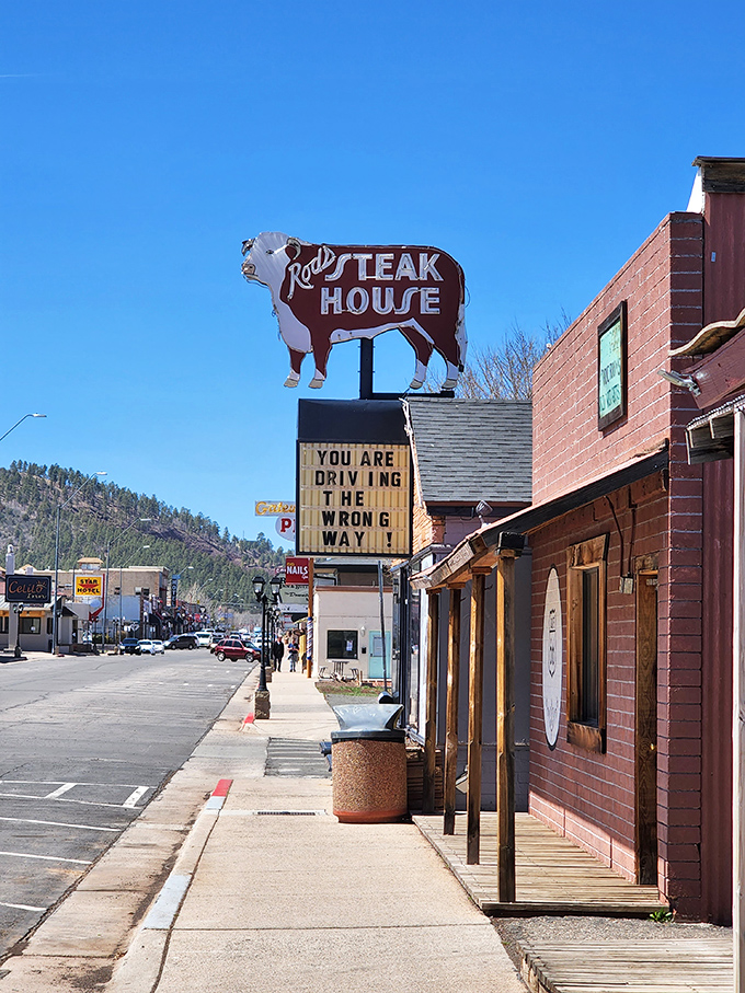 Rod's Steak House's iconic cow sign has been guiding hungry travelers to juicy satisfaction since 1946. Some landmarks you follow without question.