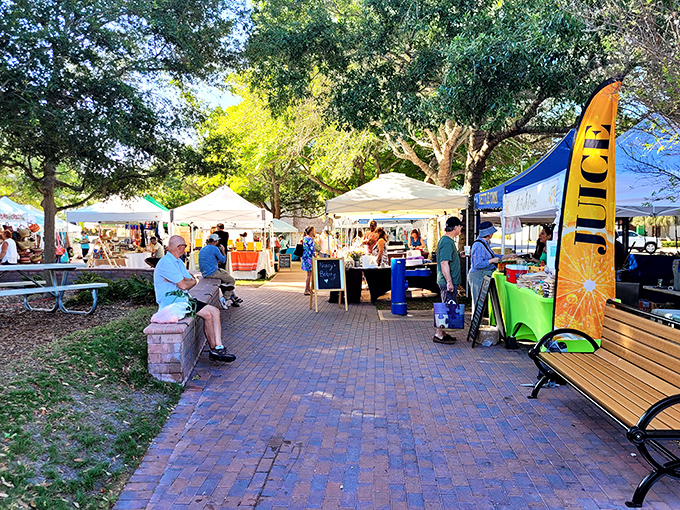 The farmers market transforms public space into a gathering spot where conversations flow as freely as the Florida sunshine between vendor tents.