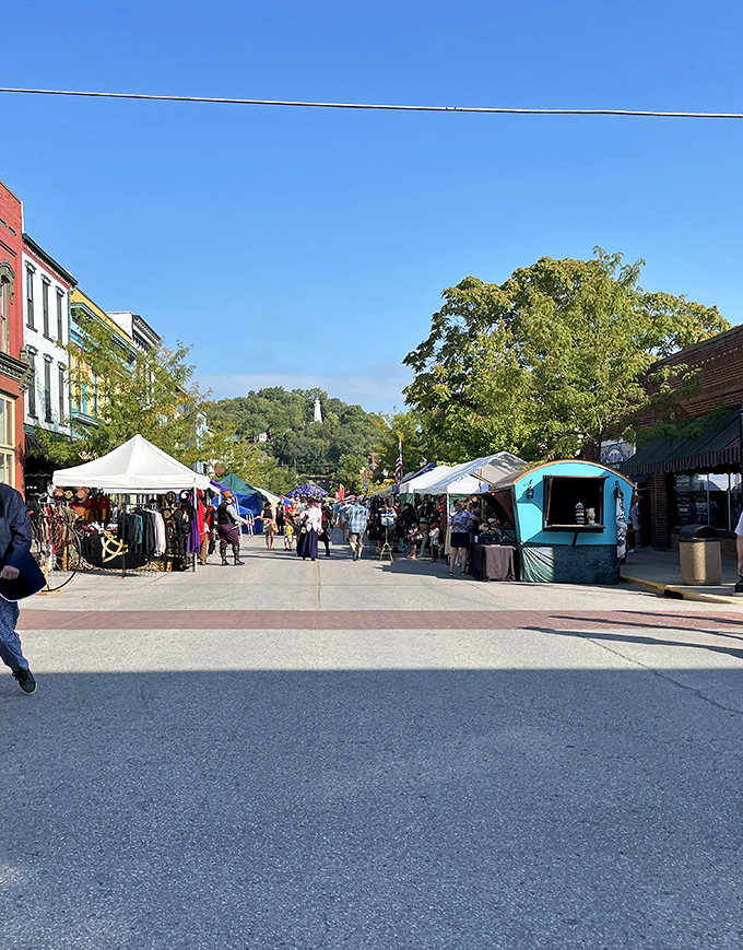 The farmers market transforms downtown into a bustling community gathering place where locals and visitors mingle among artisan goods and fresh produce.