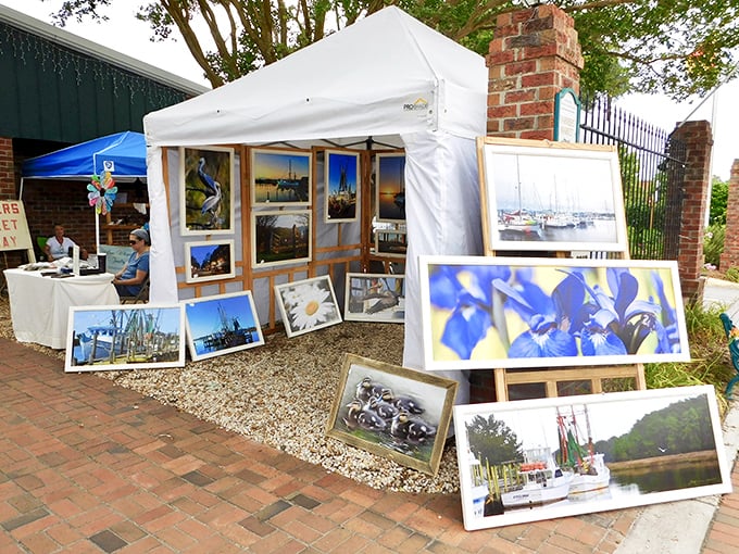 Local artists showcase their work at outdoor markets, capturing New Bern's scenic beauty through perspectives that only locals truly understand.