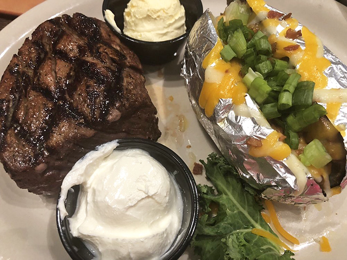 This filet mignon doesn't need a fancy filter&mdash;just your undivided attention. The loaded baked potato stands by, ready for its supporting role.