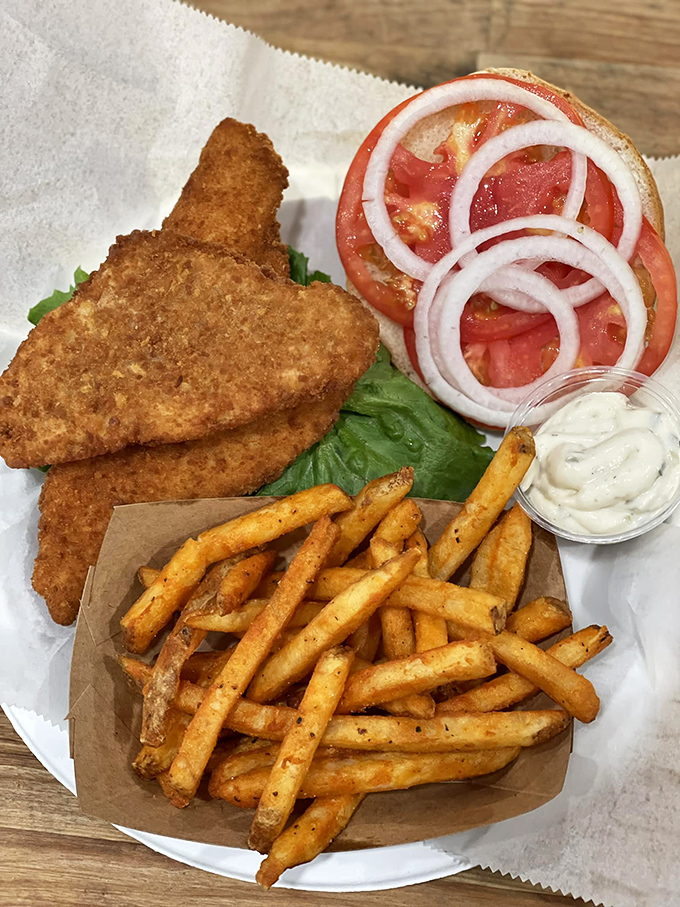 The flounder platter that makes you wonder why fancy restaurants exist&mdash;perfectly golden fish, hand-cut fries, and the freshest fixings.