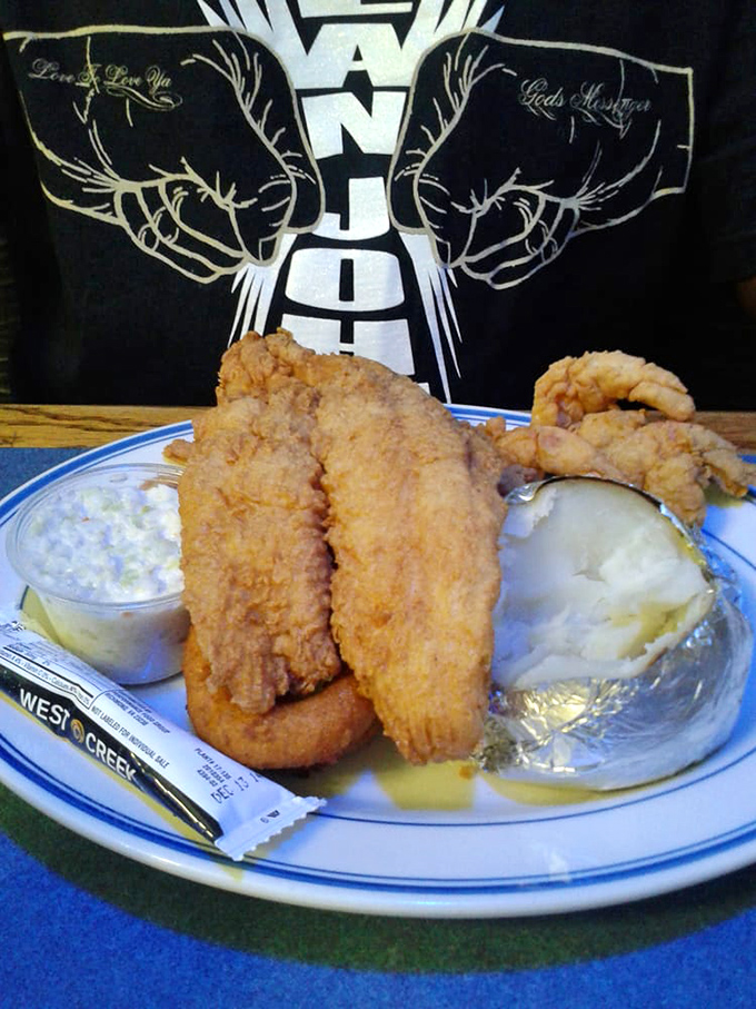 Fried grouper that makes a compelling case for simplicity&mdash;golden exterior, flaky interior, and a baked potato that knows its role.