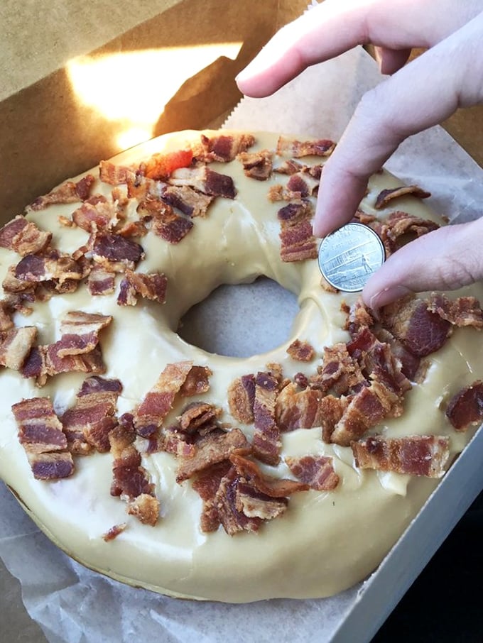This maple bacon donut isn't just big&mdash;it's quarter-sized! The perfect diameter-to-bacon ratio that makes mathematicians and pork lovers equally satisfied.