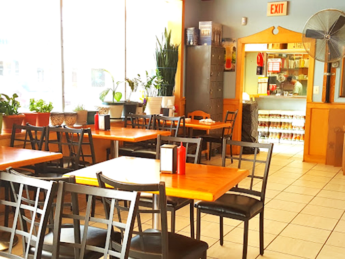 Simple wooden tables and natural light create the perfect stage for the real stars of the show&mdash;the food that will soon grace these surfaces.