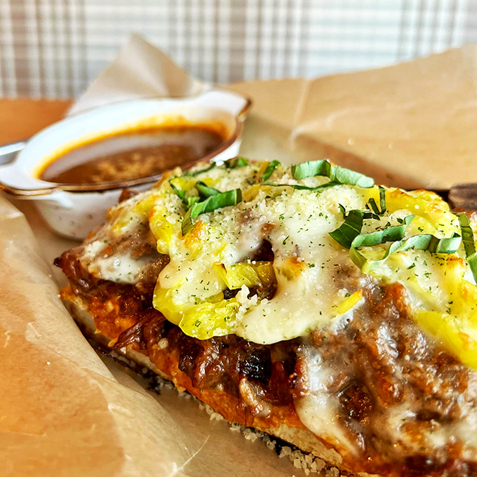 This sandwich doesn't just satisfy hunger&mdash;it creates food memories. Melty cheese, tender beef, and pepperoncini on toasted bread with a side of pure joy.