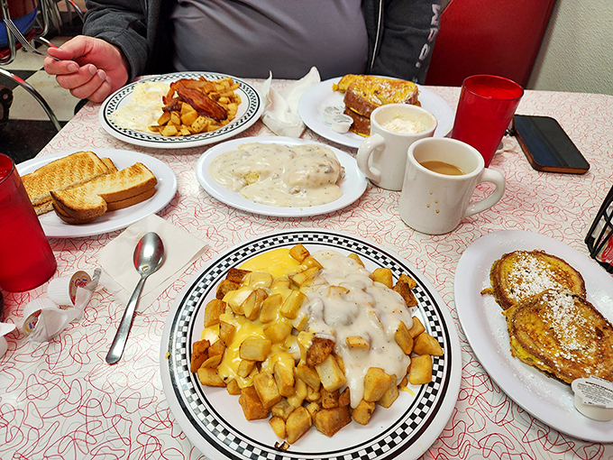 The table groans under the weight of breakfast bounty. When your meal requires its own area code, you know you've chosen wisely.