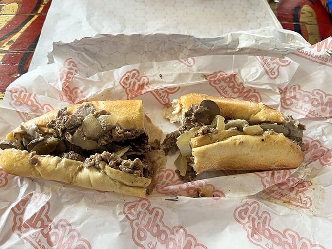 The dramatic mid-sandwich reveal. Like opening a delicious present where the wrapping paper is also edible.