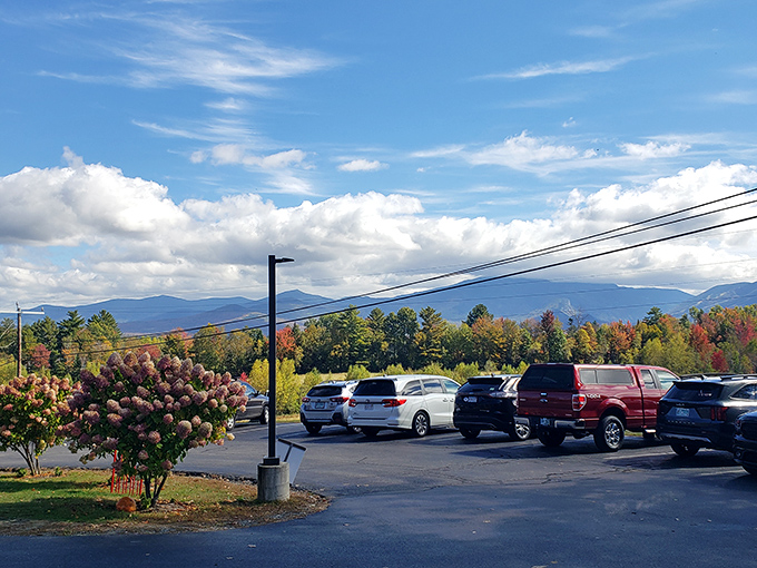 The view that pairs perfectly with pancakes&mdash;White Mountains standing majestically, as if they grew tall eating Polly's breakfast themselves.