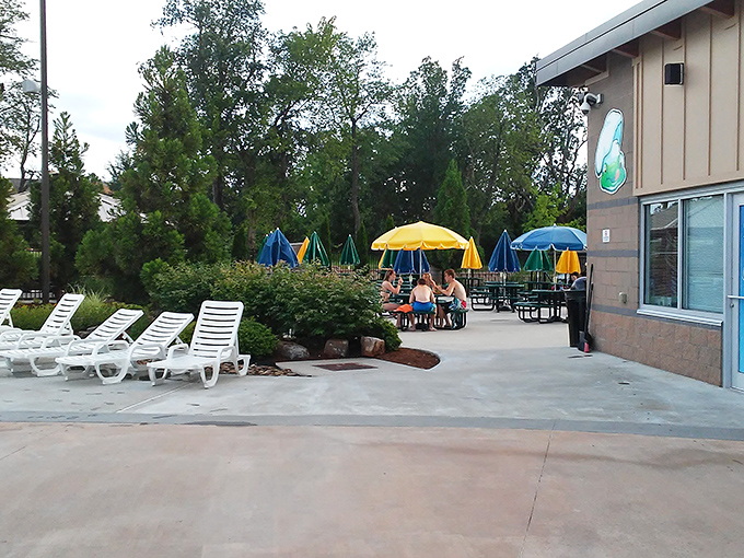 The picnic area &ndash; civilization's answer to "I'm starving but don't want to put on real clothes." A brief intermission in the aquatic marathon.