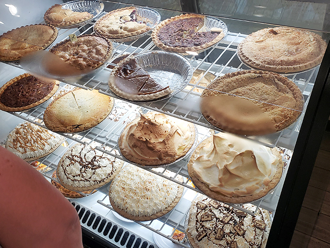 The pie case&mdash;where willpower goes to die and dessert dreams come true. Each pie tells its own sweet story.