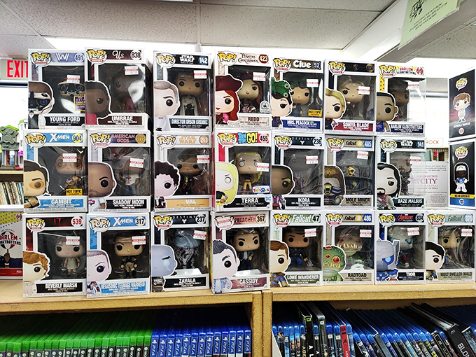 Pop culture immortalized in vinyl figurines. When your bookshelf needs guardians, these wide-eyed sentinels stand ready for literary protection duty.