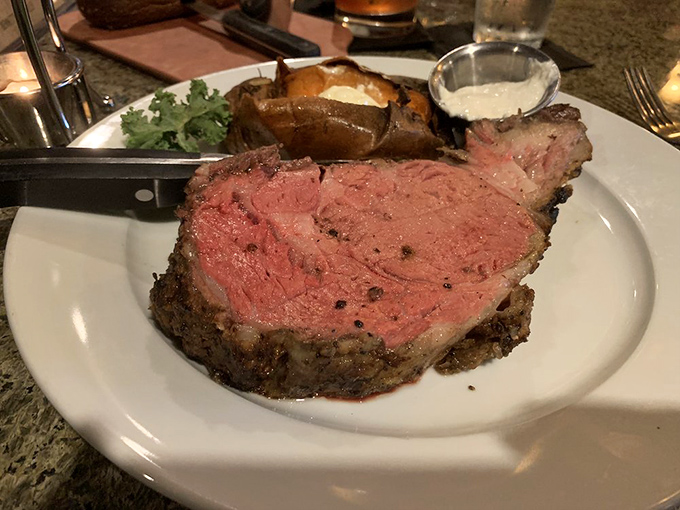 Prime rib so perfectly pink, it looks like it's blushing from all the attention it's about to receive from your fork.