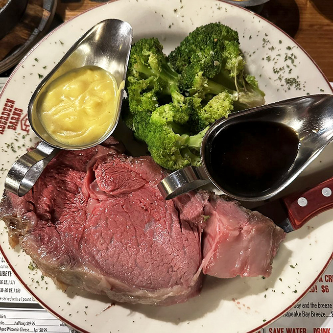 This prime rib isn't just dinner&mdash;it's a ruby-red reminder that some pleasures in life require no explanation, just proper temperature and two good sauces.