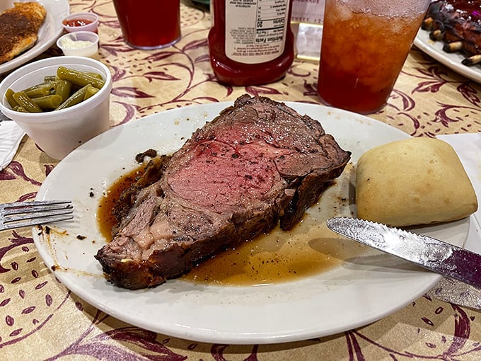 Prime rib that doesn't just meet expectations—it redefines them. That perfect ratio of seasoned crust to tender meat is culinary mathematics at its finest.