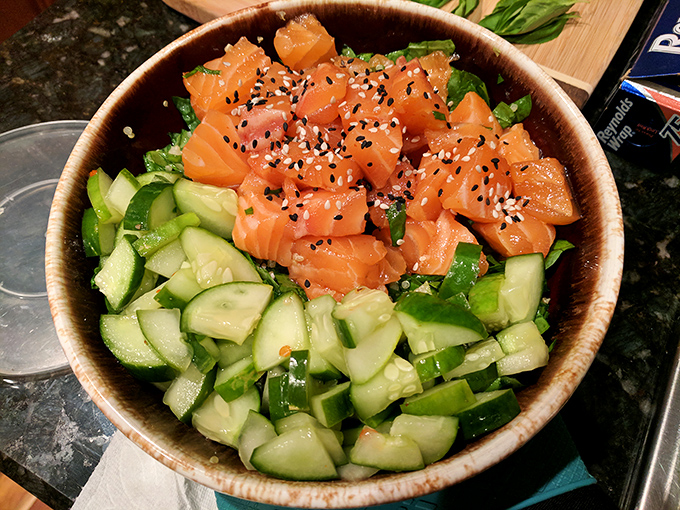 A salmon and cucumber bowl that makes eating healthy feel like cheating. Omega-3s never looked so seductive.
