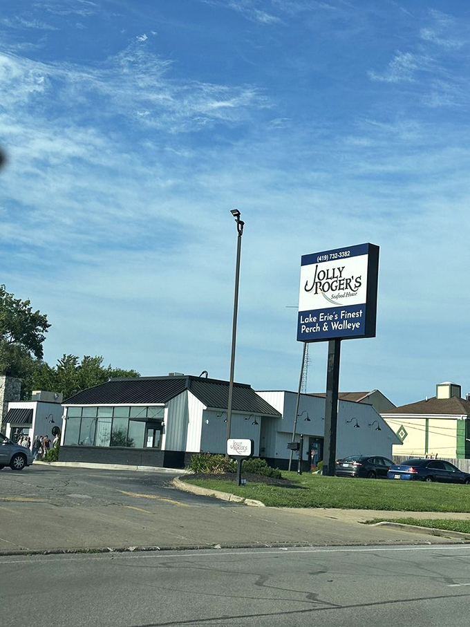 The sign promises "Lake Erie's Finest Perch & Walleye" &ndash; a bold claim that generations of satisfied customers would happily defend in court.