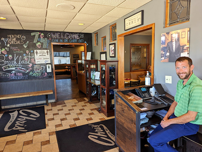 The welcoming entrance where breakfast adventures begin. That chalkboard of specials is like a roadmap to culinary happiness.