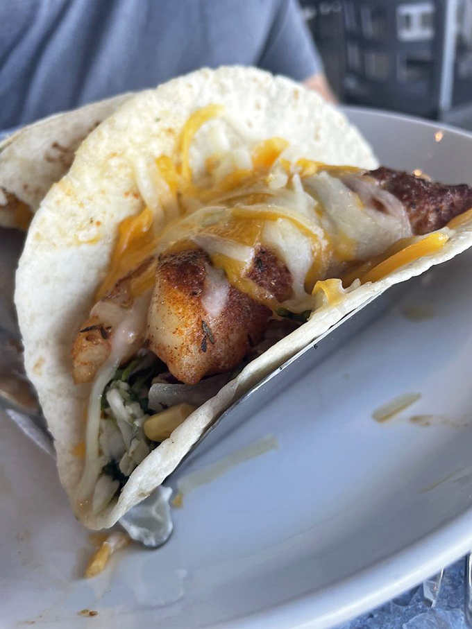 Fish tacos that deserve their own Instagram account. Blackened grouper nestled in a tortilla cradle with all the right accompaniments.