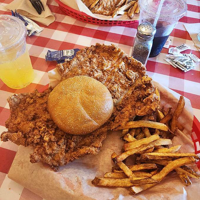 The pork tenderloin that ate Manhattan! This massive sandwich is so big, it needs its own zip code. Bring your appetite and maybe some backup.