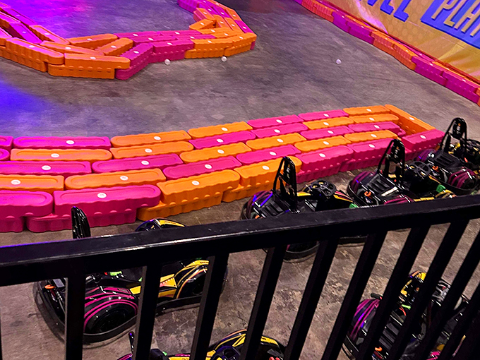 Picnic-style tables offer front-row seats to the action, where families can fuel up before the next round of gravity-defying feats.