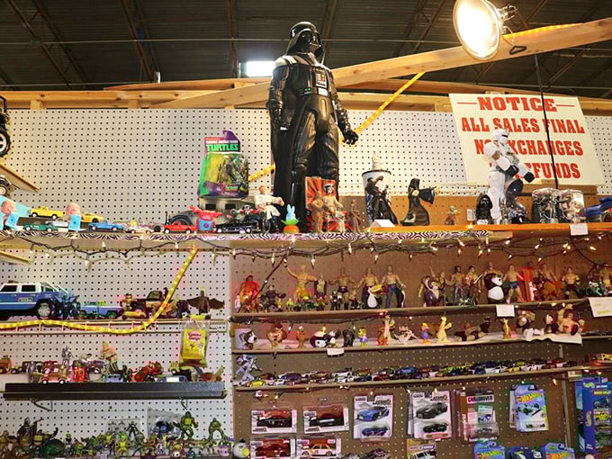 The Force is strong in this booth. Darth Vader presides over an empire of action figures and collectibles spanning generations.