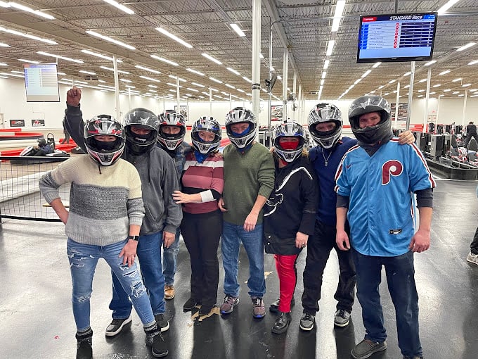 The post-race gathering of weekend warriors. Behind each helmet is someone who'll be telling coworkers about their "near-professional" performance on Monday.
