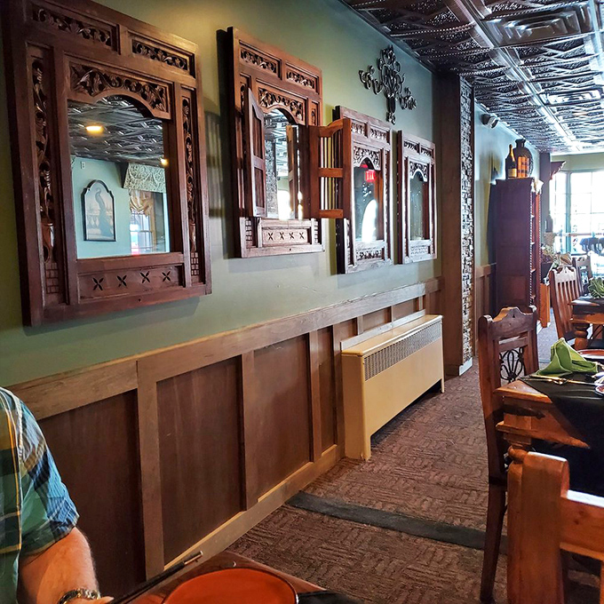 Wall decor that says "We take our atmosphere as seriously as our steaks." These wooden-framed mirrors reflect both you and good taste.