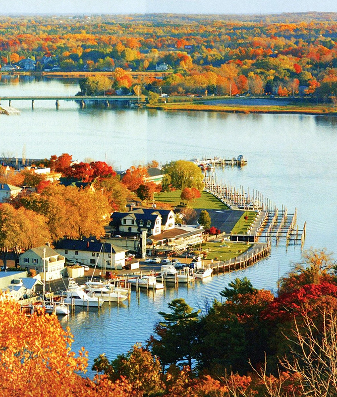 Autumn transforms Saugatuck into a painter's dream, wrapping the harbor in golden hues. The boats may be thinking about winter storage, but the views are peak-season spectacular.
