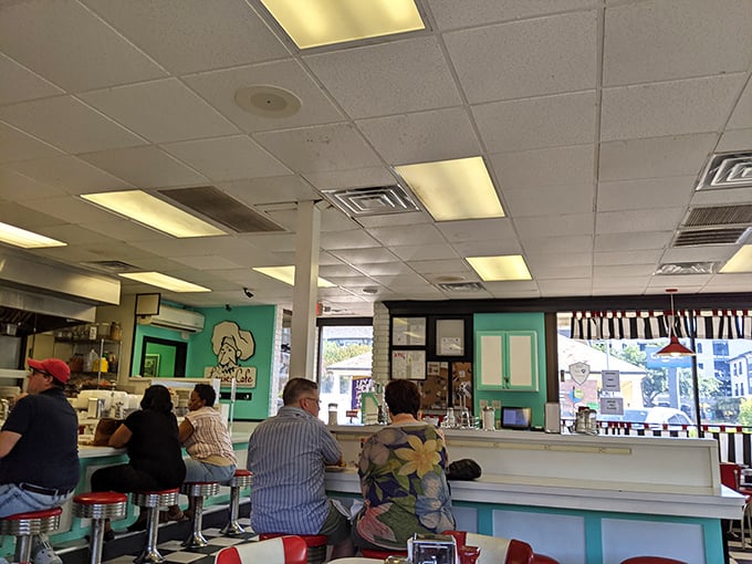 Morning philosophers at the counter, solving world problems over coffee and hash browns. The breakfast club for grown-ups.