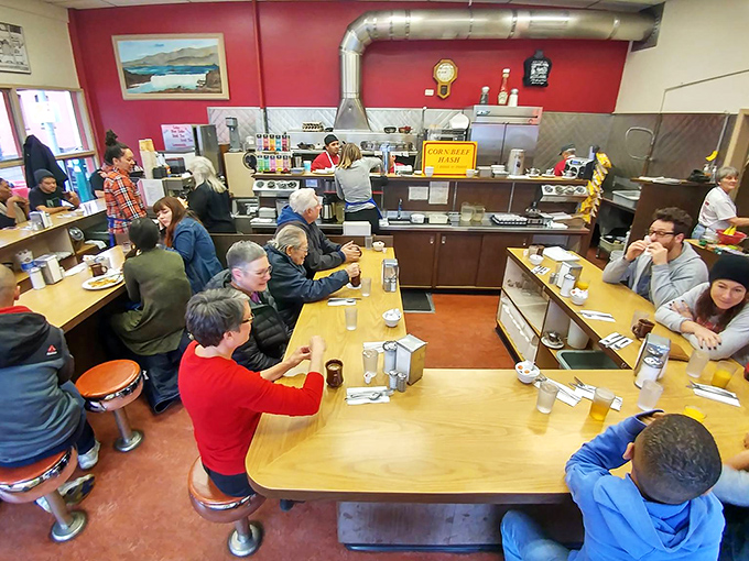 The U-shaped counter isn't just seating – it's Portland's great equalizer where lawyers and laborers bond over bottomless coffee.