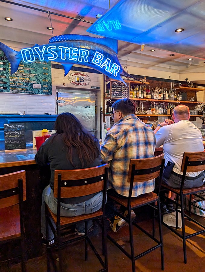 The oyster bar&mdash;where strangers become friends over briny delights and tales of "the best seafood I've had since Boston."