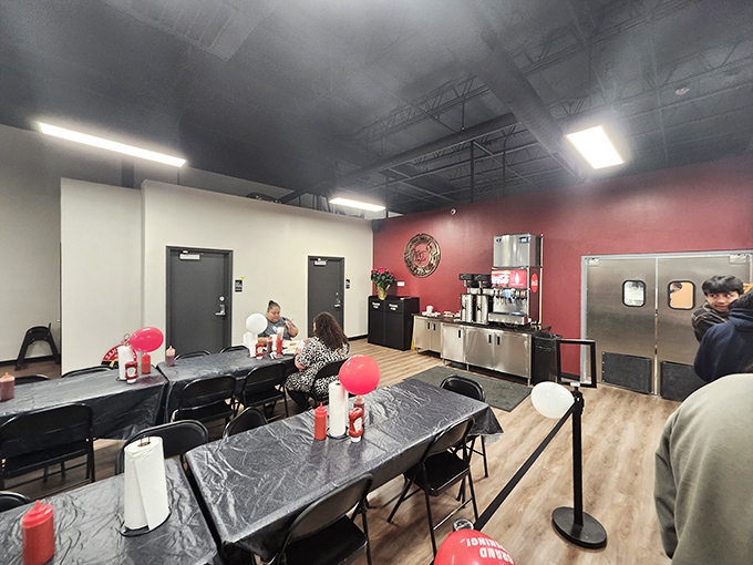 Even the dining room's back section becomes special territory when barbecue this good is being served. Note the essential bottles of sauce standing at attention.