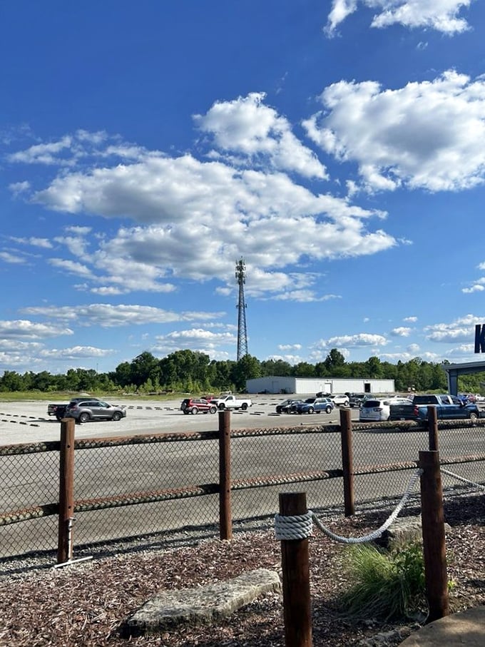 The calm before the vrooom. This parking area fills with cars that will soon be jealous of their owners driving something much more fun.