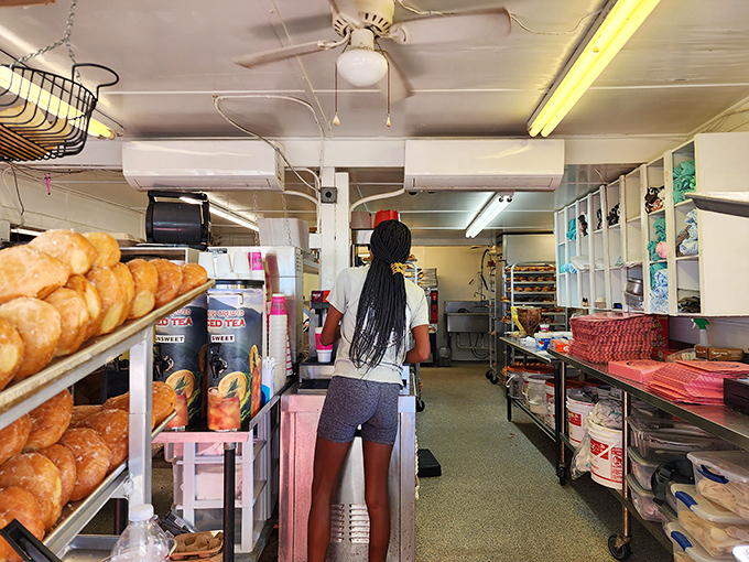 Behind the scenes where magic happens. Fresh donuts waiting their turn to make someone's morning unforgettable.