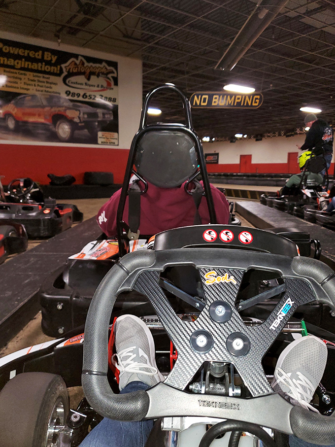 The view from the driver's seat: three warning symbols, one carbon fiber steering wheel, and endless possibilities for controlled chaos ahead.