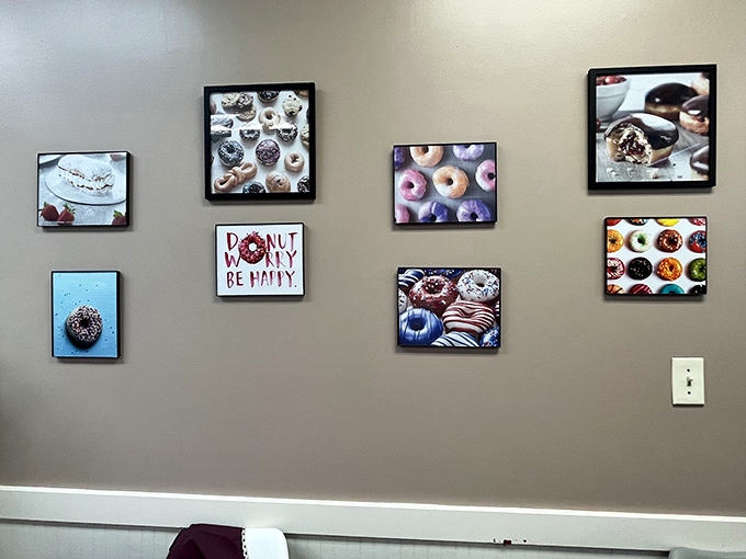 Wall art that celebrates the circular heroes of breakfast. Notice there's no "before" and "after" diet photos &ndash; just pure donut joy.
