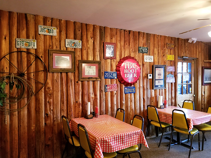 The wall decor tells stories of barbecue past&mdash;license plates and memorabilia that have witnessed countless sauce-stained smiles.