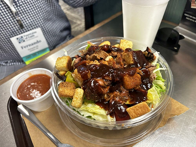 The BBQ Pig Salad: where "eating healthy" and "eating barbecue" reach a delicious compromise that favors your taste buds over your diet.