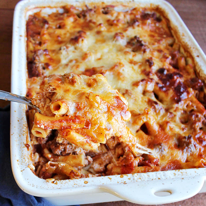 Baked ziti that would make any Italian grandmother nod in approval. That golden cheese crust is nature's perfect security blanket.