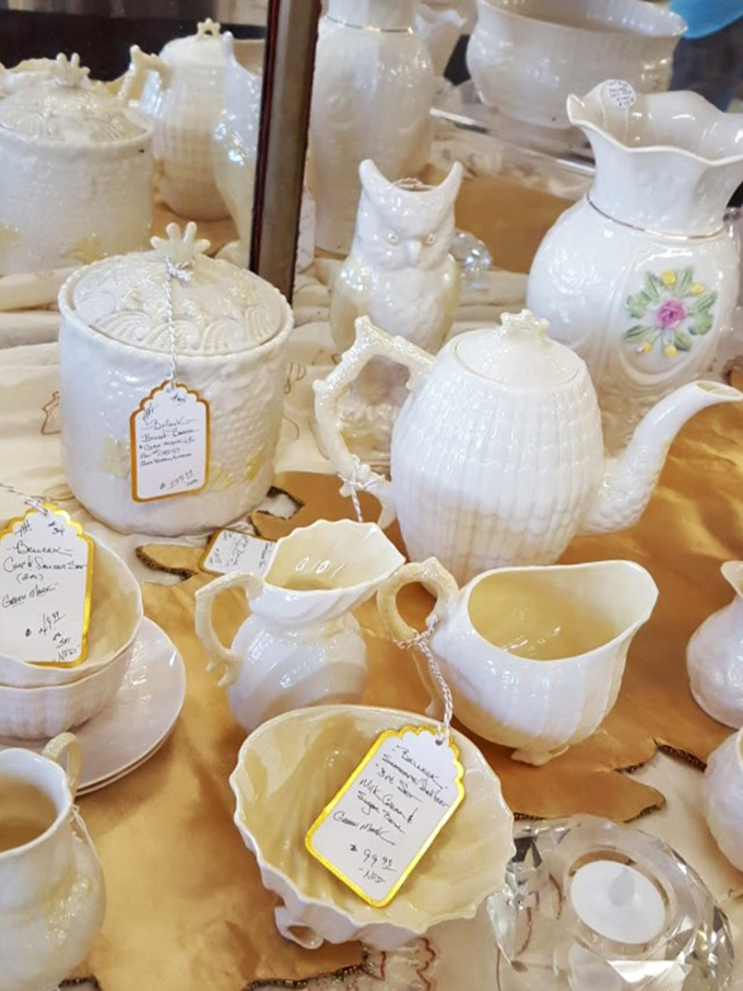 Milk glass treasures gleaming like opaque ghosts of elegant dinner parties past. Your grandmother would approve of these delicate vessels coming back in style.