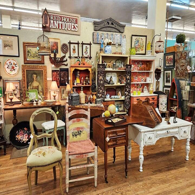 Red House Antiques booth showcases the art of vignette creation&mdash;each piece positioned to whisper "take me home" to passersby.