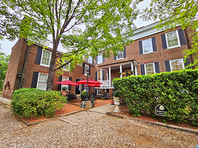 Red umbrellas beckon visitors to this historic inn, where Southern hospitality comes with a side of bourbon education.